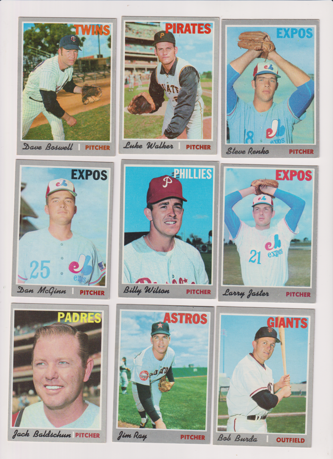 1970 Topps Baseball Card Lot (9) EX Steve Renko, Dave Boswell, Billy ...