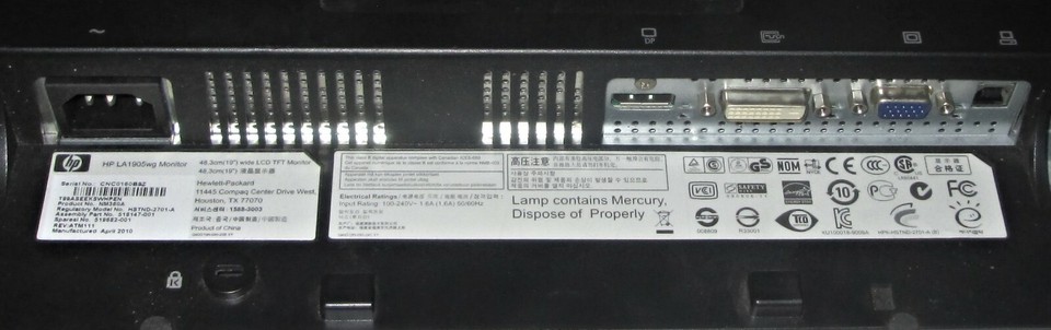 HP Compaq LA1905wg 19" Widescreen LCD Monitor W/ power+vga cords | eBay