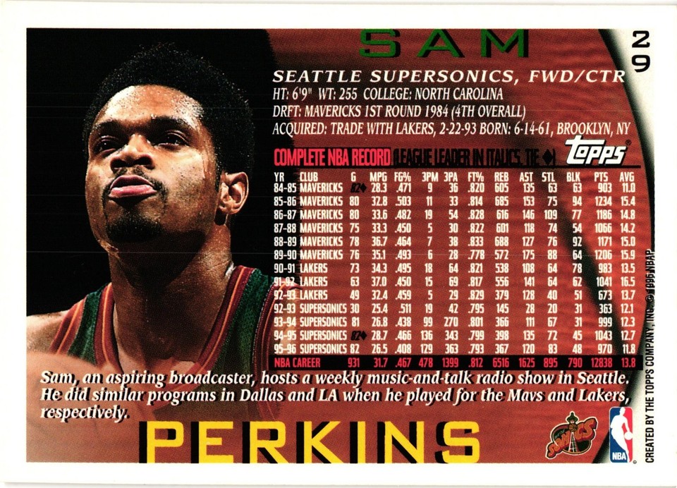 1996-97 Topps #29 Sam Perkins Seattle Supersonics Basketball Card | eBay