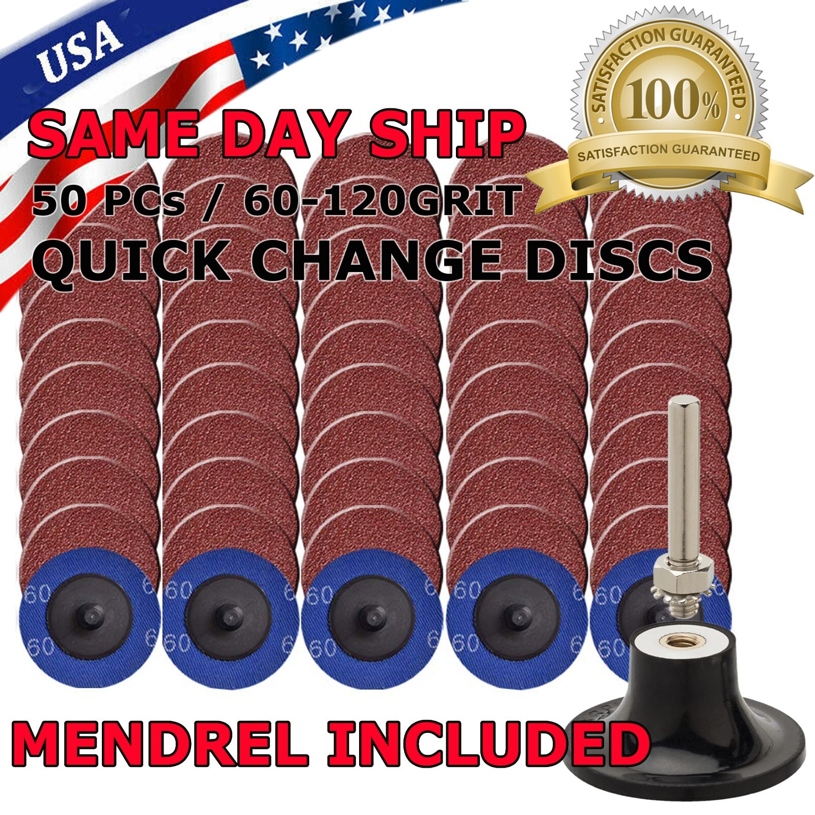 52PCS 2" Roll Lock Sanding Discs Set W/ 1/4 Holder Die Grinder Quick ...