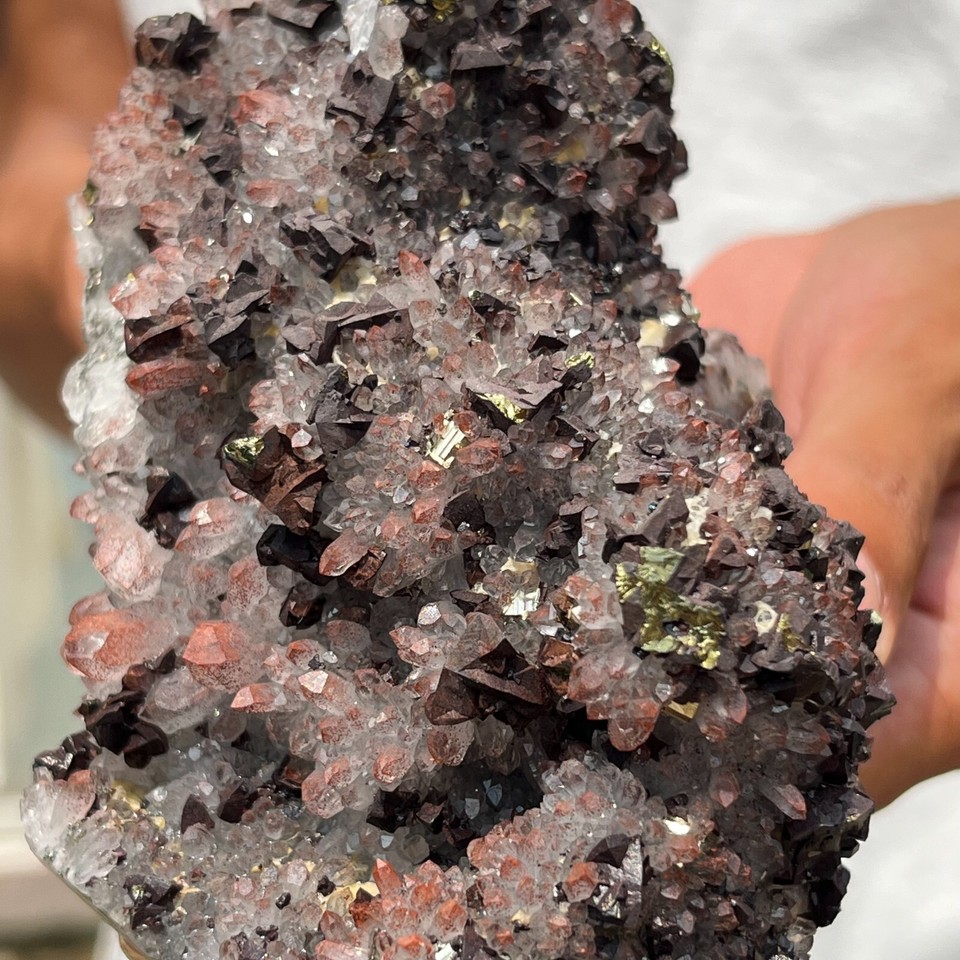 920g Large Natural Red Quartz Crystal Cluster & Pyrite Gold Mineral ...