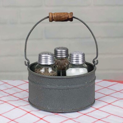 Round Bucket Barn Roof Mini Mason Jar Toothpick, Salt & Pepper Shakers ...