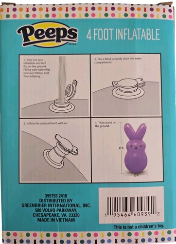 Peeps 4’ Inflatable PURPLE Easter Bunny - Blow Up 4ft Bunny Outdoor ...