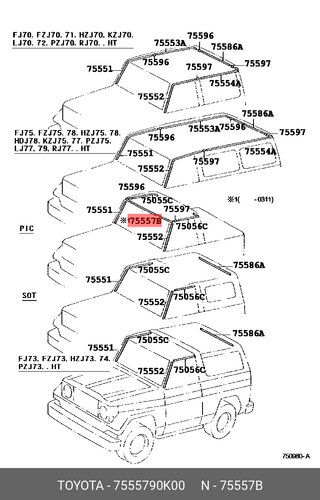 Genuine OE moulding, roof drip, front, 7555790K00 for TOYOTA 75557 ...