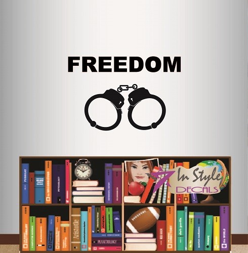 Vinyl Decal Handcuffs Freedom Lettering Teen Boy Bedroom Room Wall ...