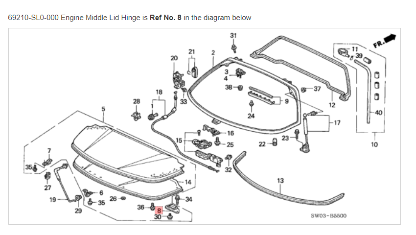 HONDA ACURA GENUINE OEM NSX Engine Middle Lid Hinge Rear Hatch ☆ 69210 ...