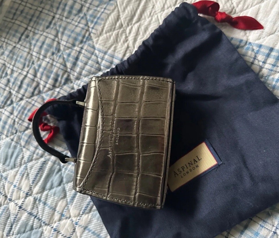 Aspinal of London Mayfair Croc Leather Nano Grab Bag, Anthracite ...