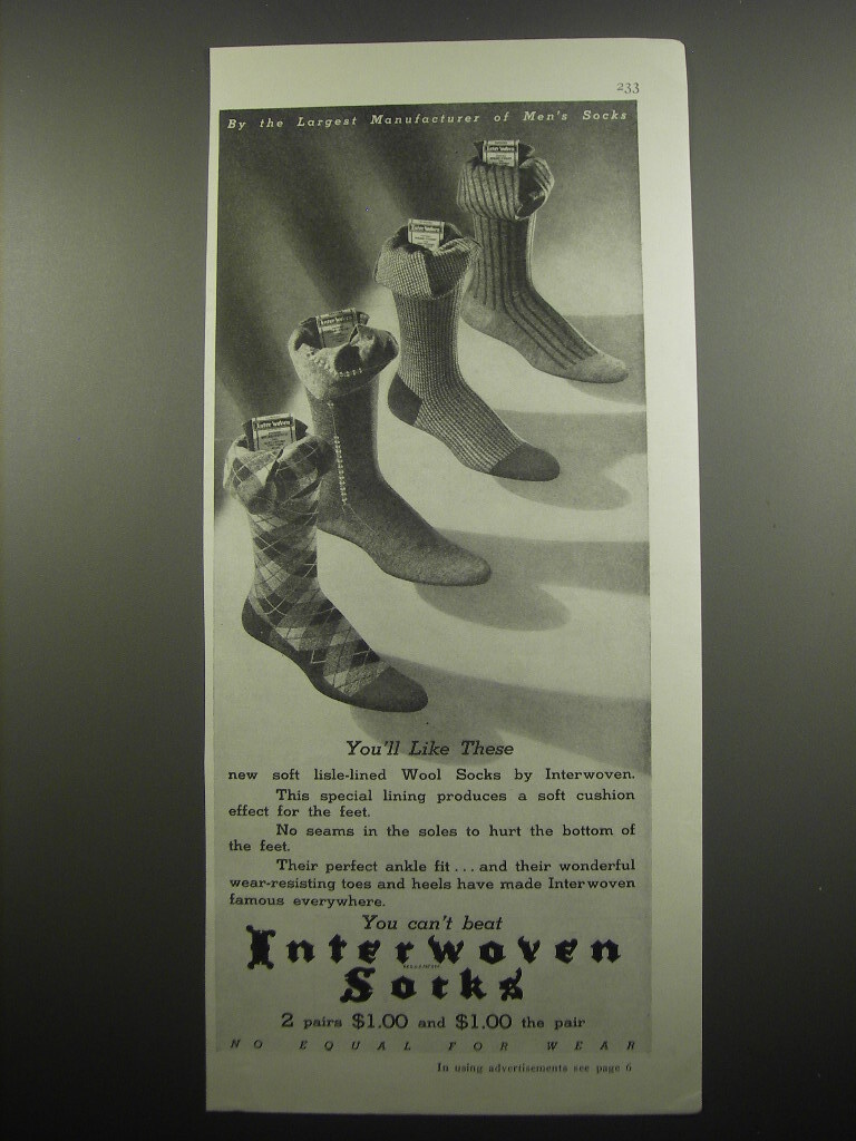 1933 Interwoven Socks Ad - By the largest manufacturer of men's socks ...