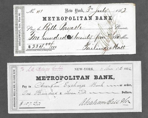 1852 & 1862 New York City Bank Checks | eBay