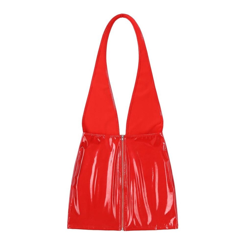 Women's Wet Look PVC Leather Backless Bodycon Party Mini Dress Lingerie ...