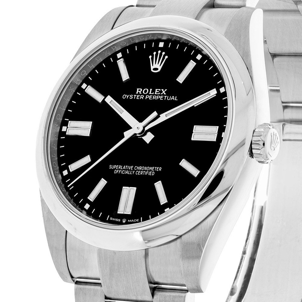 Rolex Oyster Perpetual Watch 41MM Black Index Hour Markers Dial ...