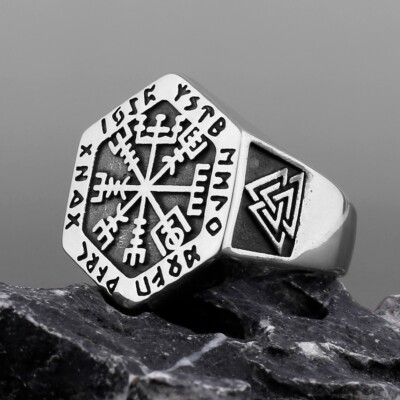 Men's Fashion Ring Viking Tri-Rune Celtic Compass Stainless Steel | eBay