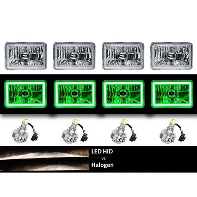 4X6" Green COB Halo Glass/Metal Headlight 6K LED H4 Light Bulb Headlamp ...