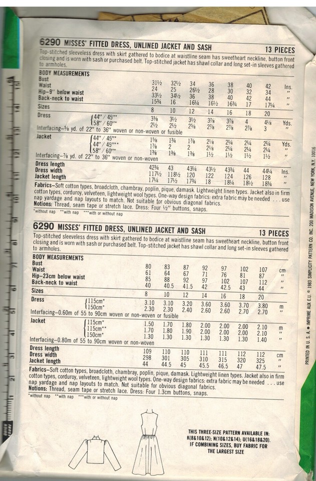 6290 Vintage Simplicity Sewing Pattern Misses Fitted Dress Unlined ...