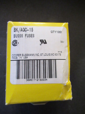 100 Bussmann AGC15 AGC-15 Glass Fuses 15 Amp 32 Volt Fast Acting 1 Unopened box | eBay