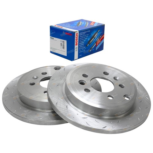 2 Rear Slotted+ Drilled Brake Rotors + Bosch Disc Pads for Falcon BA BF ...