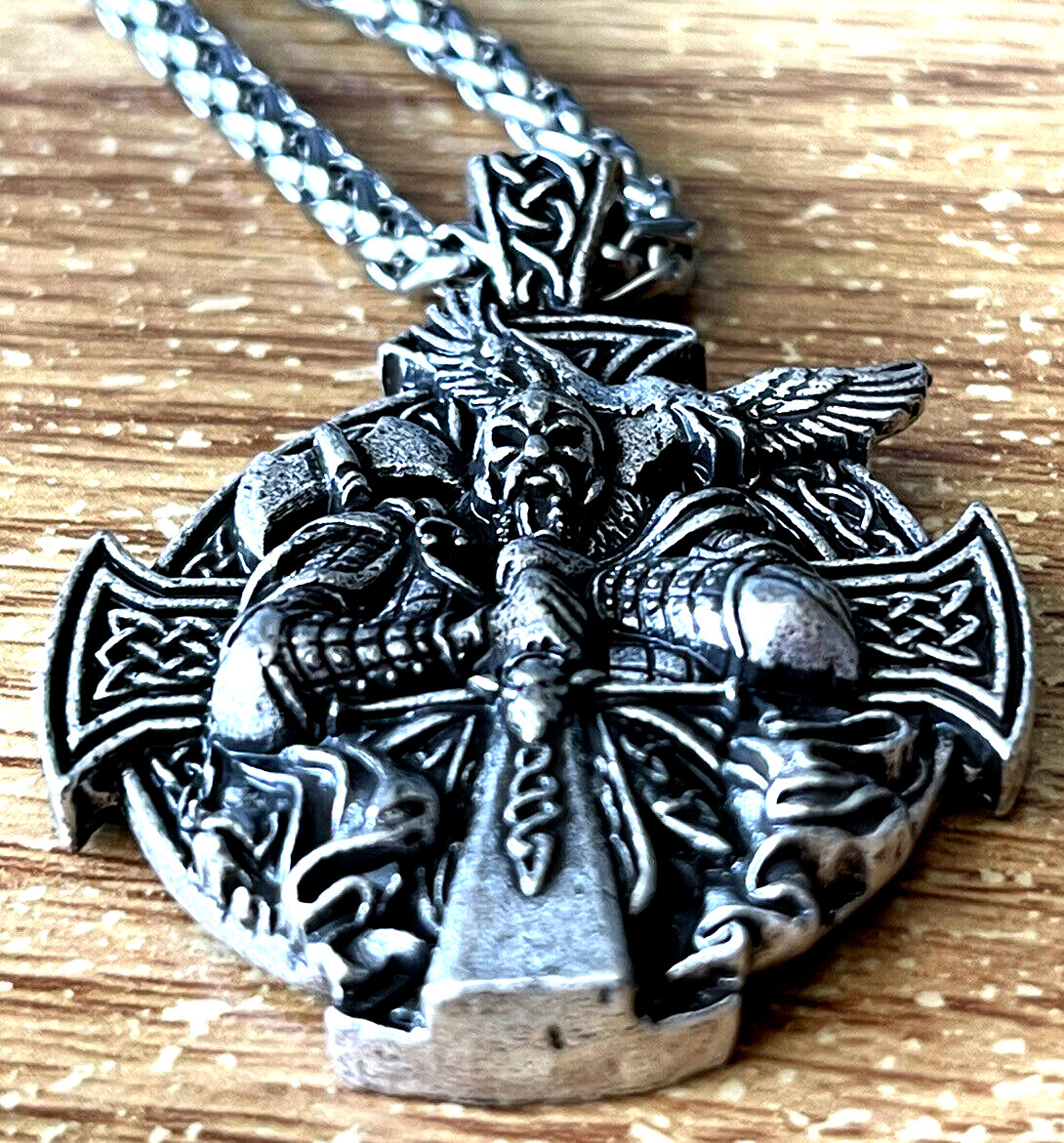 Norse Viking Helmet Axe Odin Raven Cross Pendant Char… - Gem