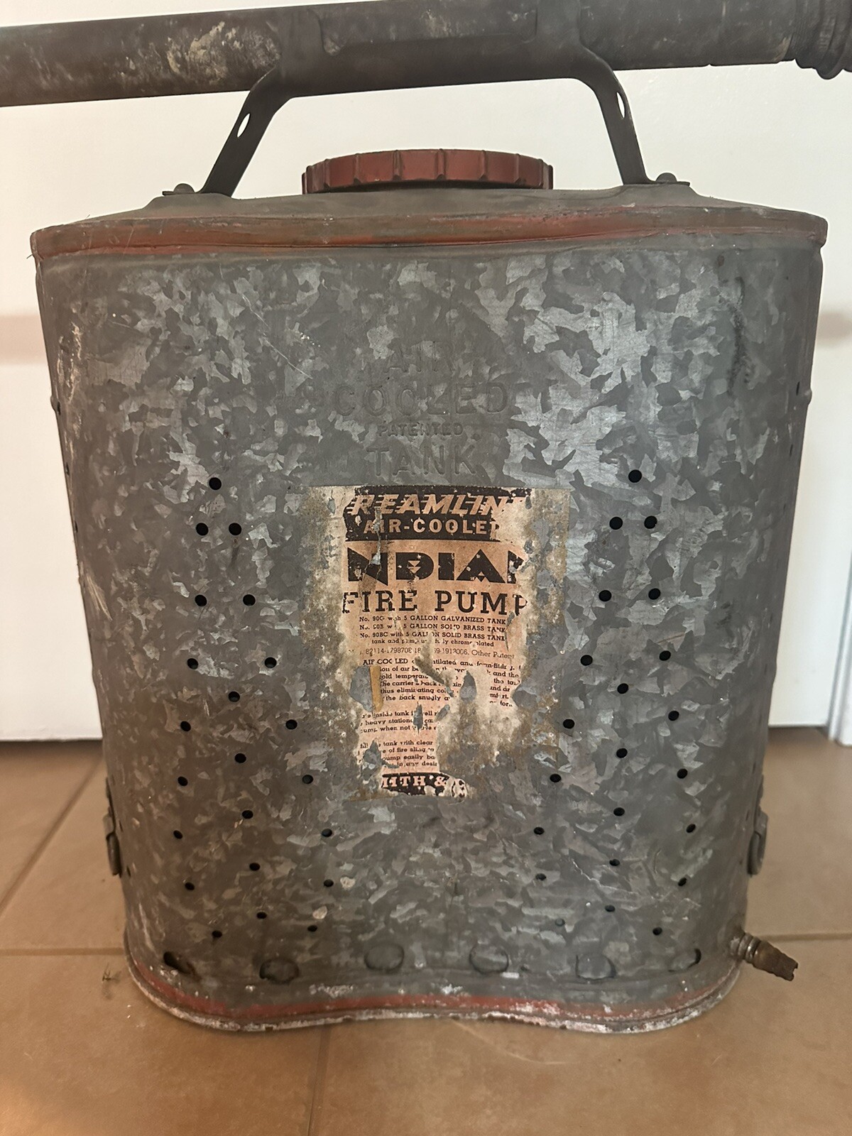 Vintage Indian Backpack Tank Fire Extinguisher w Nozzle Wand D.B. Smith ...