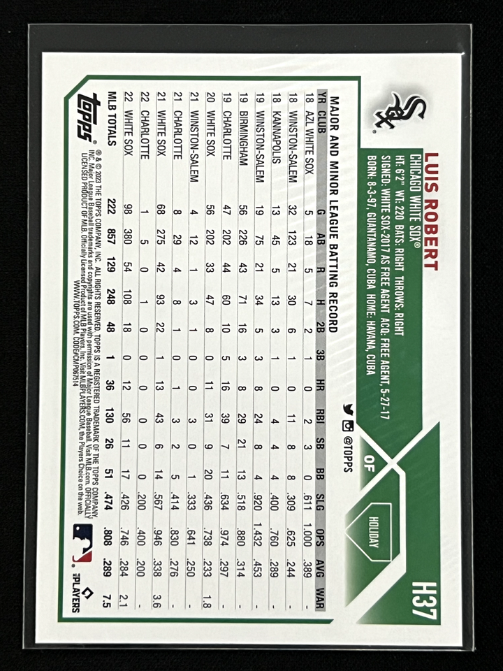 Luis Robert 2023 Topps Holiday SP Code 514 Candy Cane Bat #H37 White ...