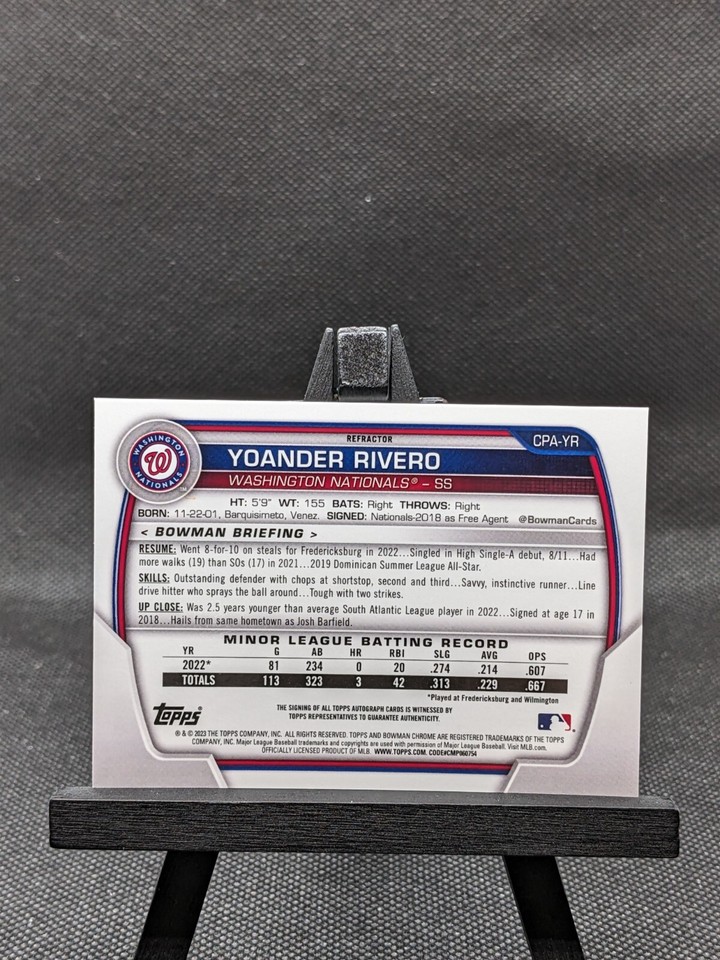 2023 Bowman Chrome 1st Yoander Rivero Auto #142/499 REFRACTOR NATIONALS ...