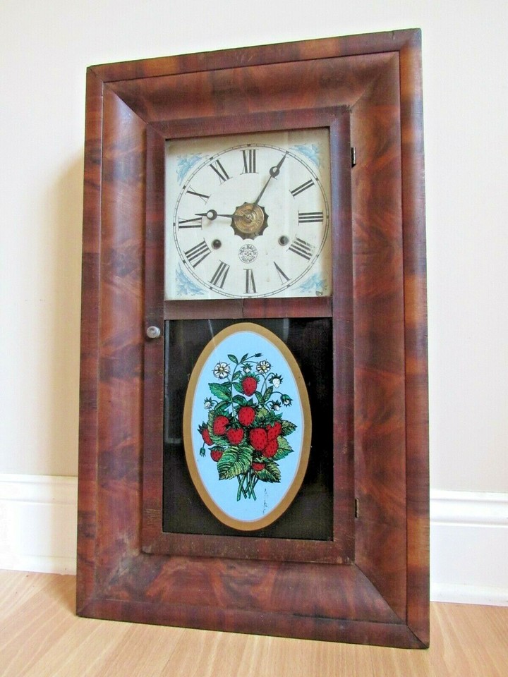 antique EN WELCH ogee clock og shelf mantel MAHOGANY alarm STRAWBERRIES ...