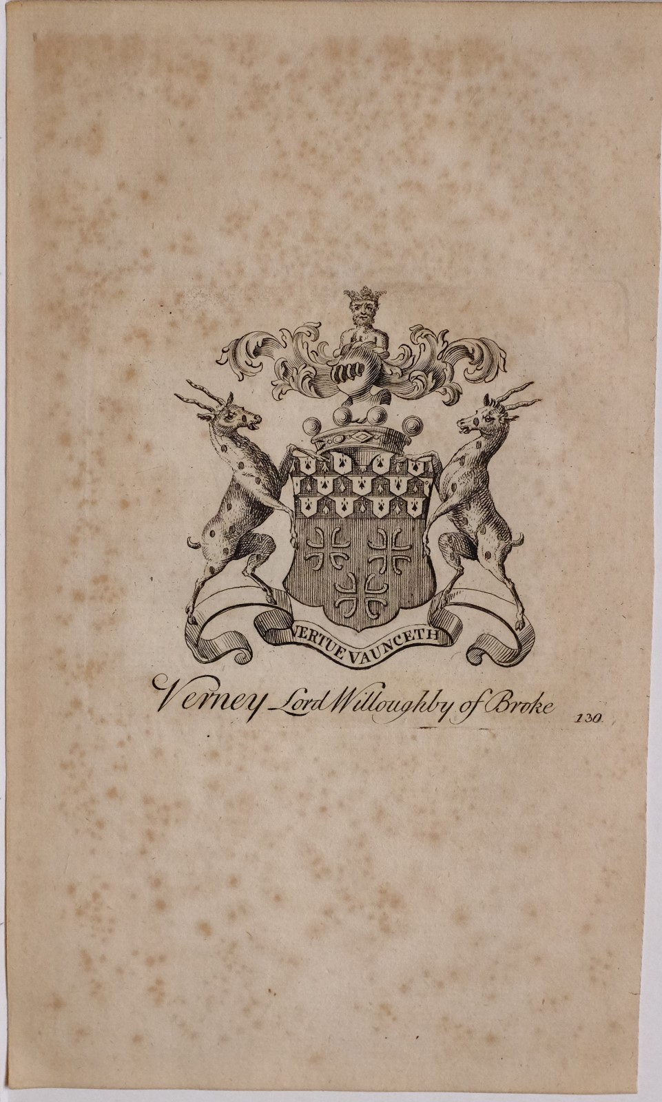 1779 ANTIQUE PRINT ~ VERNEY ~ FAMILY CREST COAT OF ARMS LORD WILLOUGHBY ...