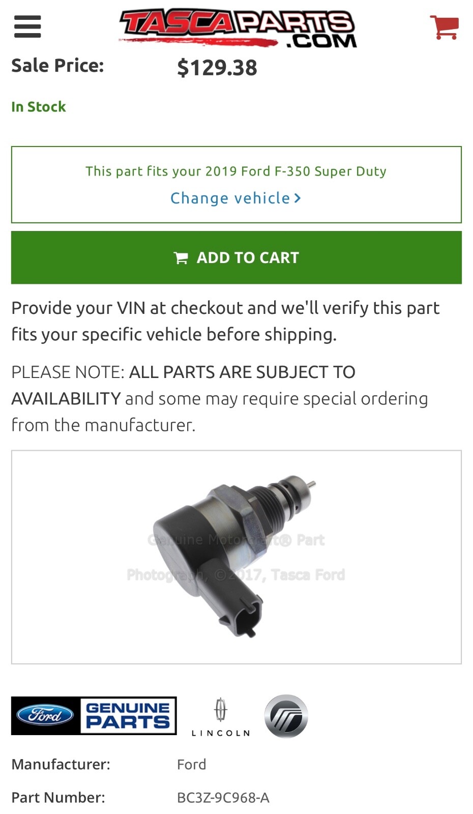 Ford BC3Z9C968A Genuine OEM Factory Original Fuel Pressure Regulator ...