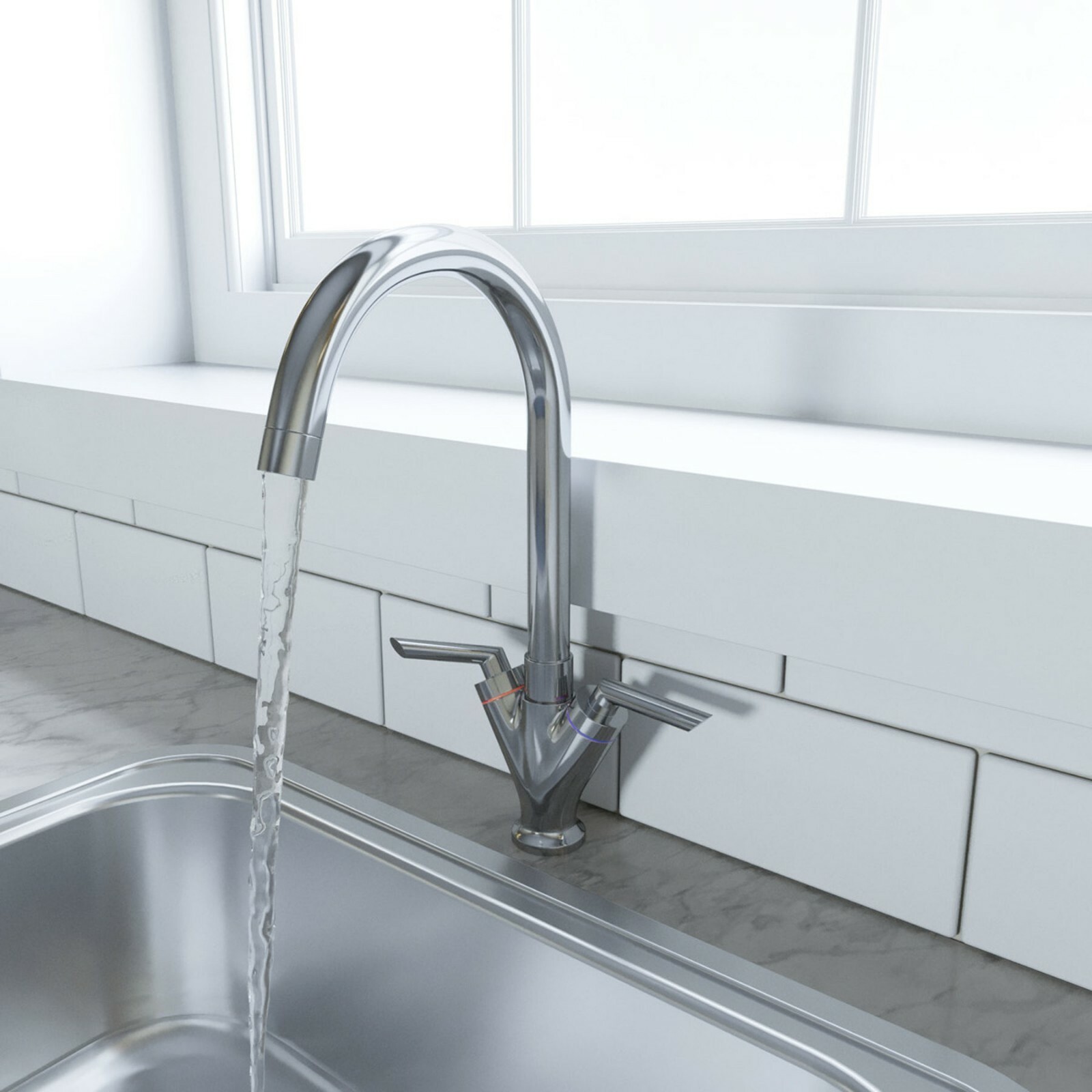 Modern Kitchen Sink Mixer Tap Chrome Monobloc Basin Twin Lever Taps ...