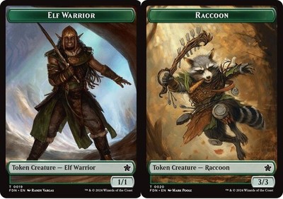 Elf Warrior // Raccoon Doubled-Sided Token, Foundations, Lightly Played ...