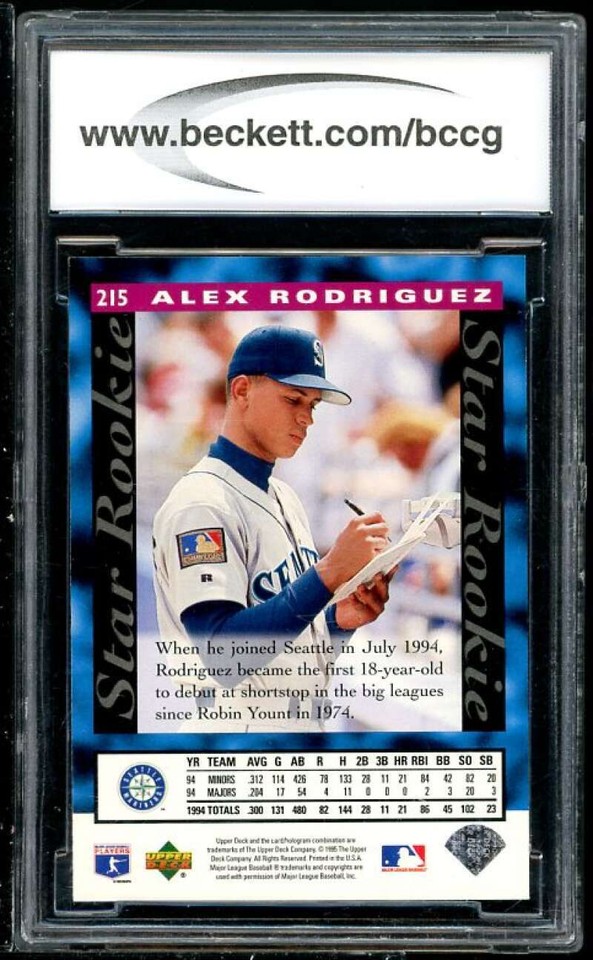 Alex Rodriguez Rookie Stars 1995 Upper Deck #215 BGS BCCG 10 (Read ...