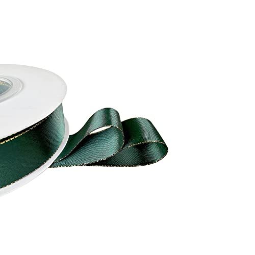 Dark Green 1 Inch 25 Yards Double Face Satin Ribbon with Gold Border ...