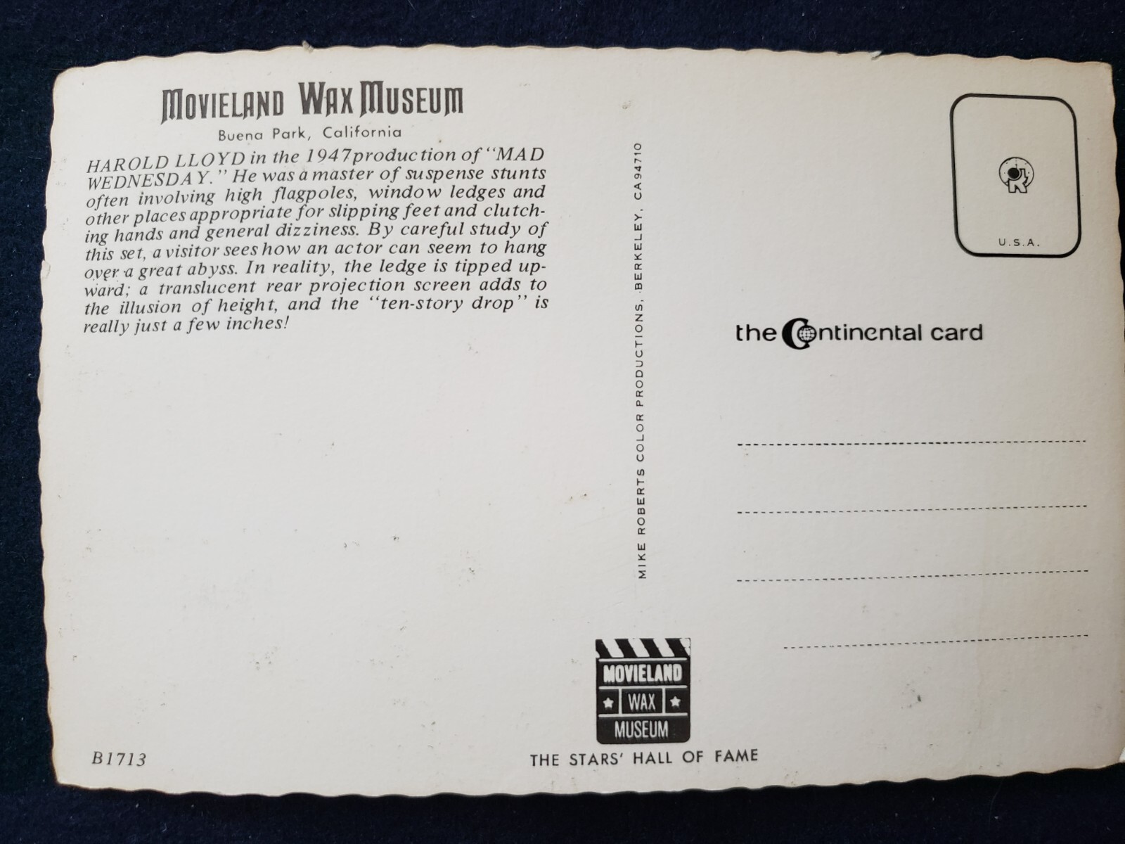 Movieland Wax Museum Harold Lloyd Mad Wednesday Postcard | eBay