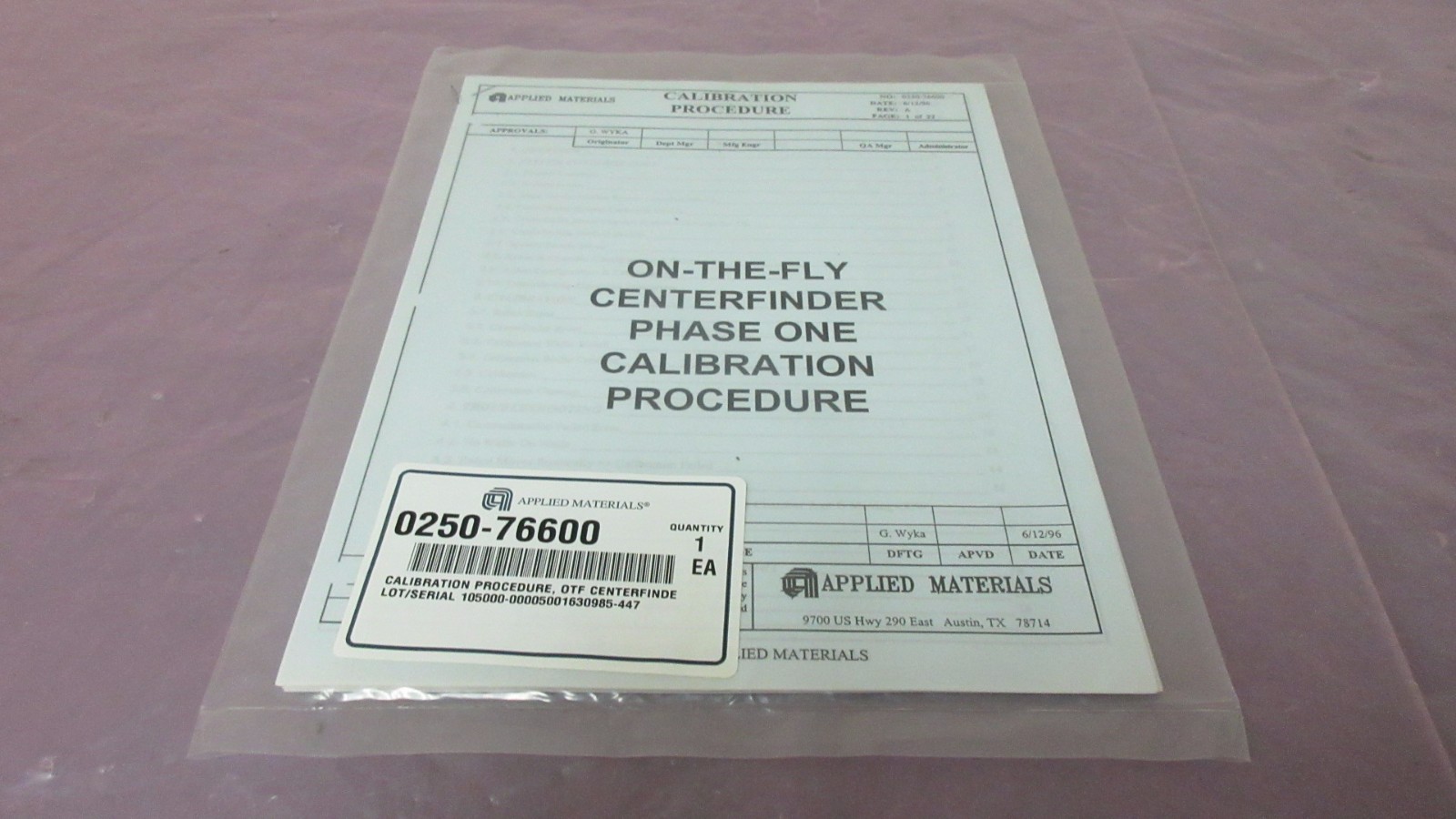 AMAT 0250-76600 CALIBRATION PROCEDURE, OTF CENTERFINDER. 407289 | eBay