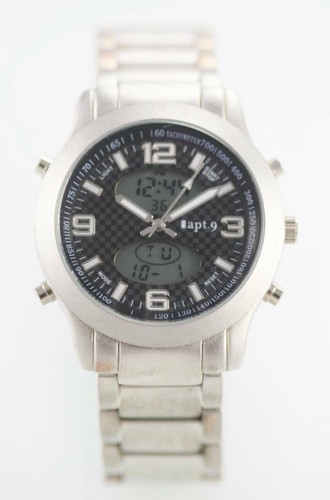 Apt 9. Men Watch Chrono Date Light Alarm Silver Stainless Water ...