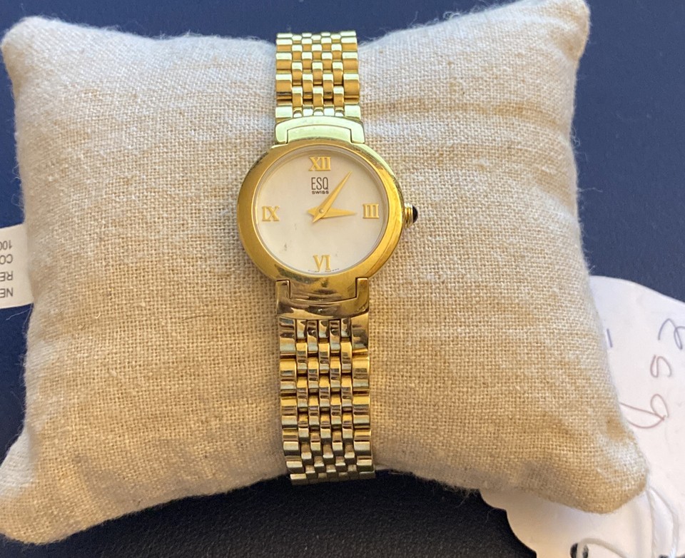 ESQ Esquire Swiss Watch Women Gold Tone MOP WHITE Round Dial - NEW ...