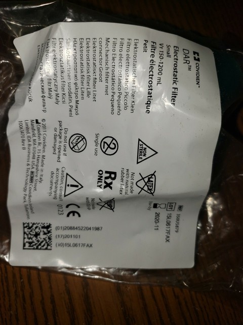 Covidien 352U5877 Dar Adult Pediatric Electrostatic Filter Hme Small ...