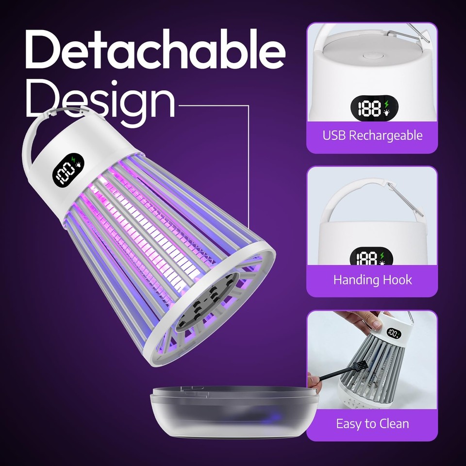 2.0 Portable Bug Zapper, Indoor & Outdoor, Cordless Rechargeable ...