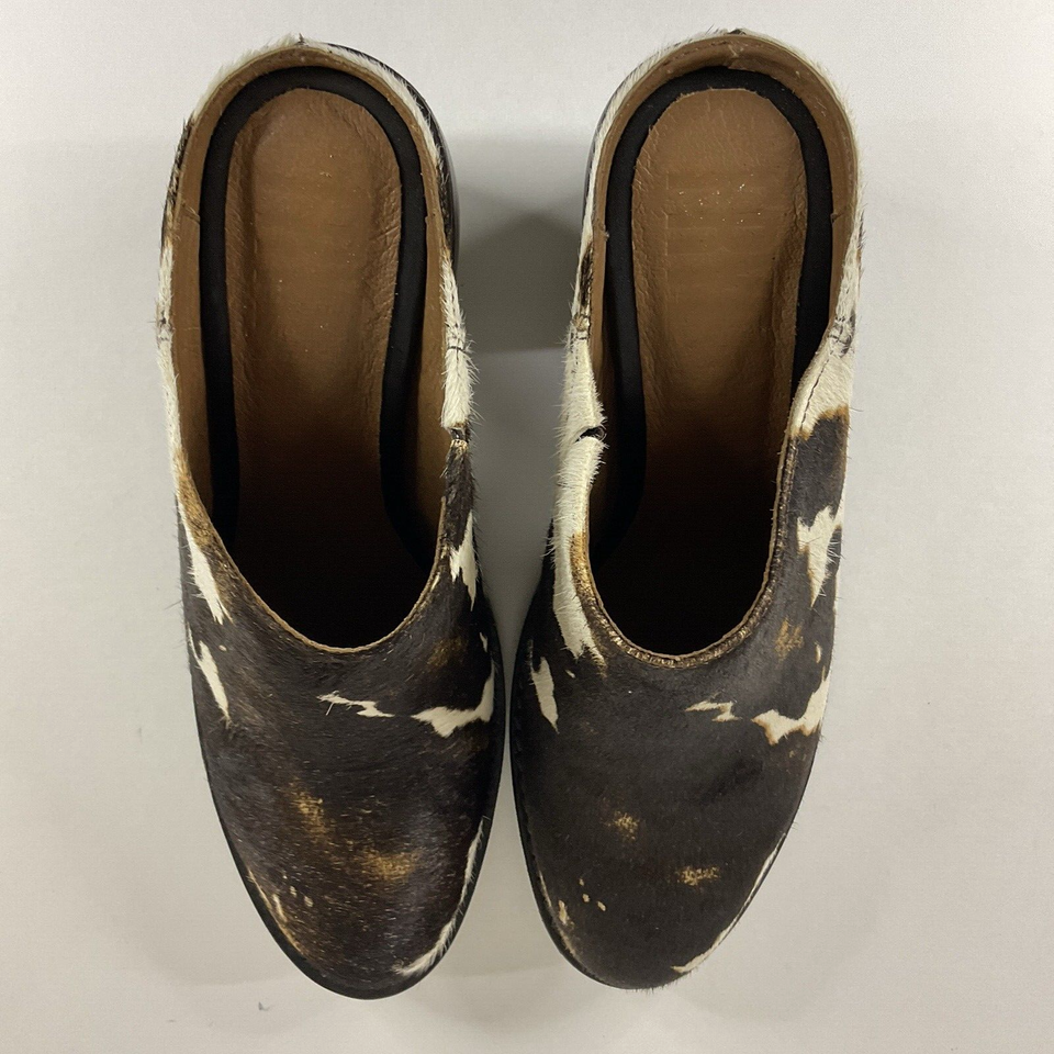 Frye Women's Cowhide Hair Leather Slip On Heel Mule Clog Western Size ...