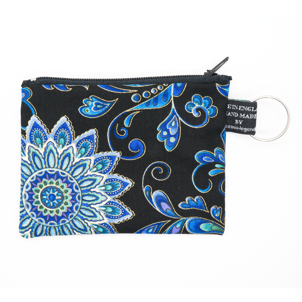 Mandala Flowers Coin & Card Purse Cash Money 100% Cotton Fabric Floral ...