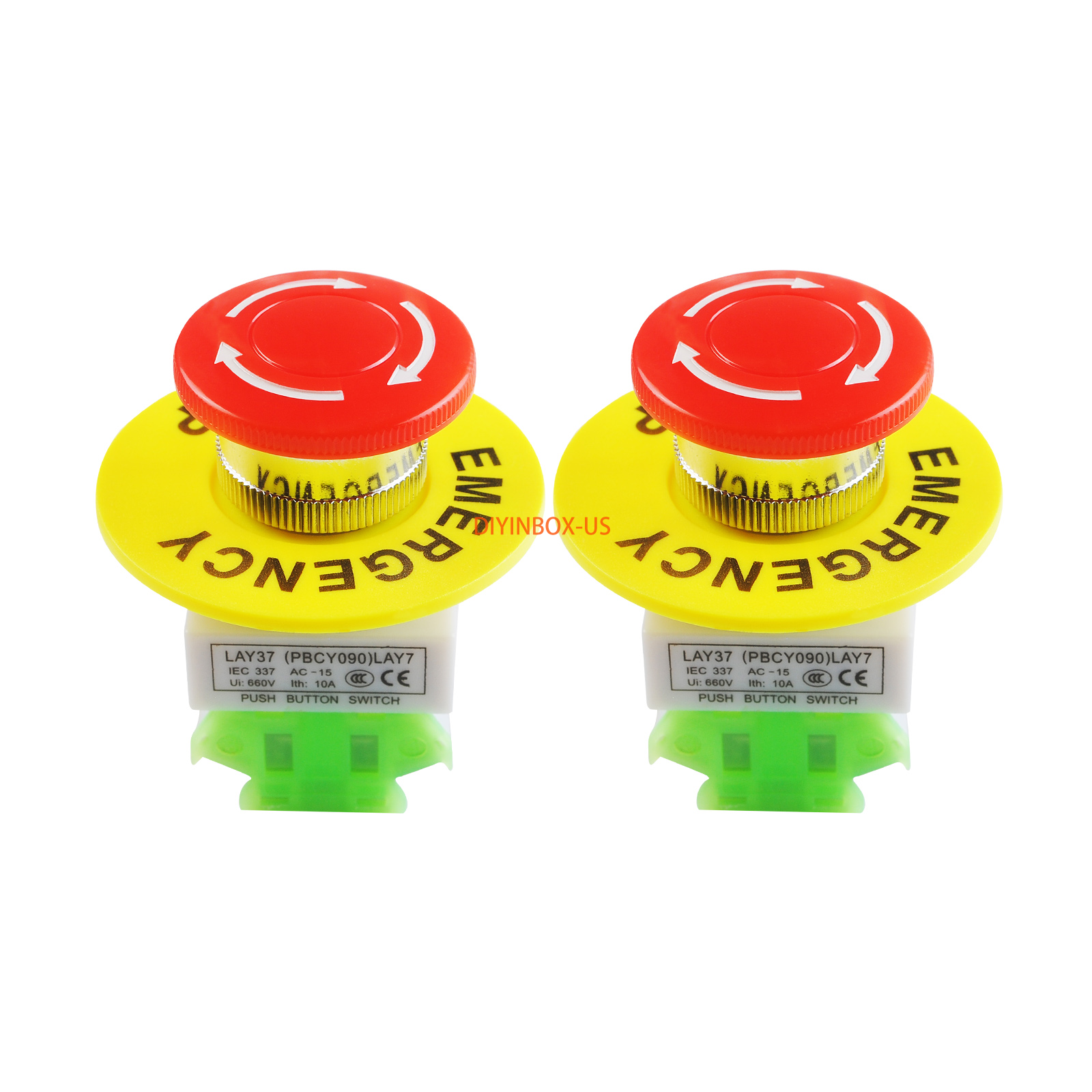 2pcs New Emergency Stop Switch Red 600V 1 NC 10A Contacts E-stop Twist ...