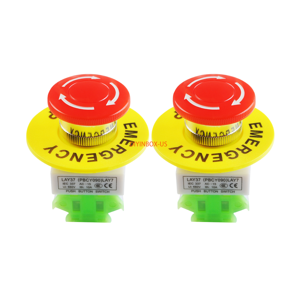 2pcs New Emergency Stop Switch Red 600V 1 NC 10A Contacts E-stop Twist ...
