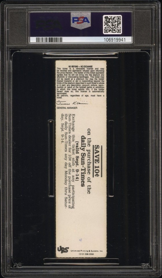 1985 William Refrigerator Perry SIGNED NFL DEBUT Ticket 9/8/85 Chicago ...