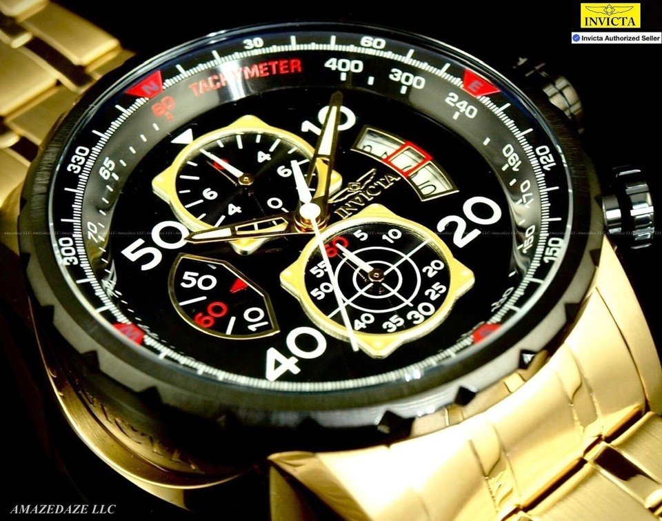 NEW Invicta Men BLACK DIAL Stainless Steel Aviator Tachymeter ...