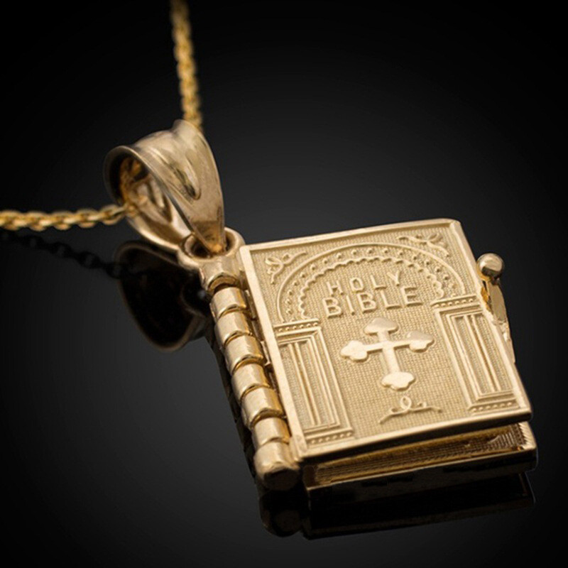 3D Gold Holy Bible Pendant Necklace Lord's Prayer Christian Jewelry ...