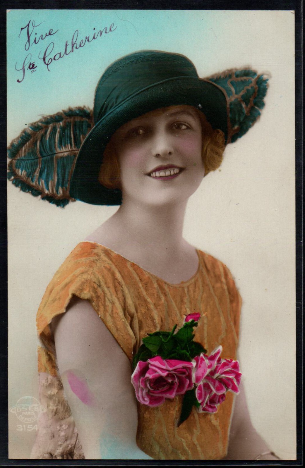 BU103 ART DECO HIGH FASHION FLAPPER LADY LARGE HAT KITSCH Tinted PHOTO ...