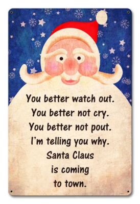 SANTA CLAUS IS COMING TO TOWN 18" HEAVY DUTY USA METAL CHRISTMAS HOME ...