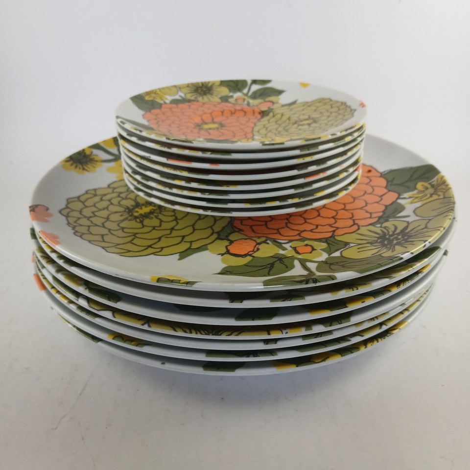 Vtg Texas Ware Dinner & Dessert Plates Set 60s 70s Mod Floral MCM ...