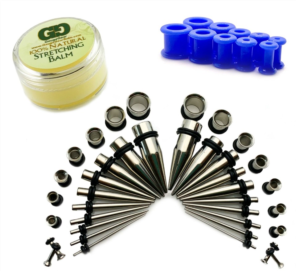 Ultimate Starter 48pc Stainless STEEL Ear Taper Kit Stretchers 2 Plug ...
