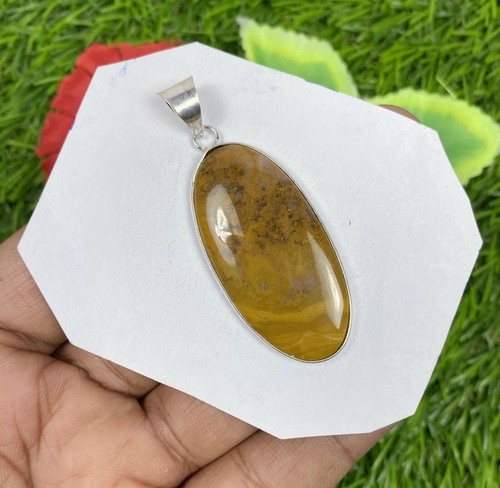 Natural Morocco Seam Agate Gemstone .925 Sterling Silver Bezel Pendant ...