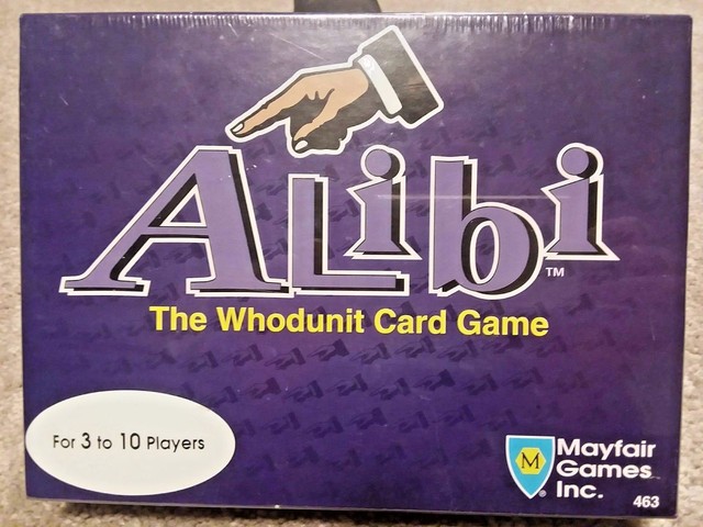 Alibi The Whodunit Card Game Mayfair Games 3 - 10 Players 463 for sale ...